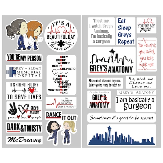Greys Anatomy Sticker Pack Greys Gift 23 Vinyl Stickers | Etsy