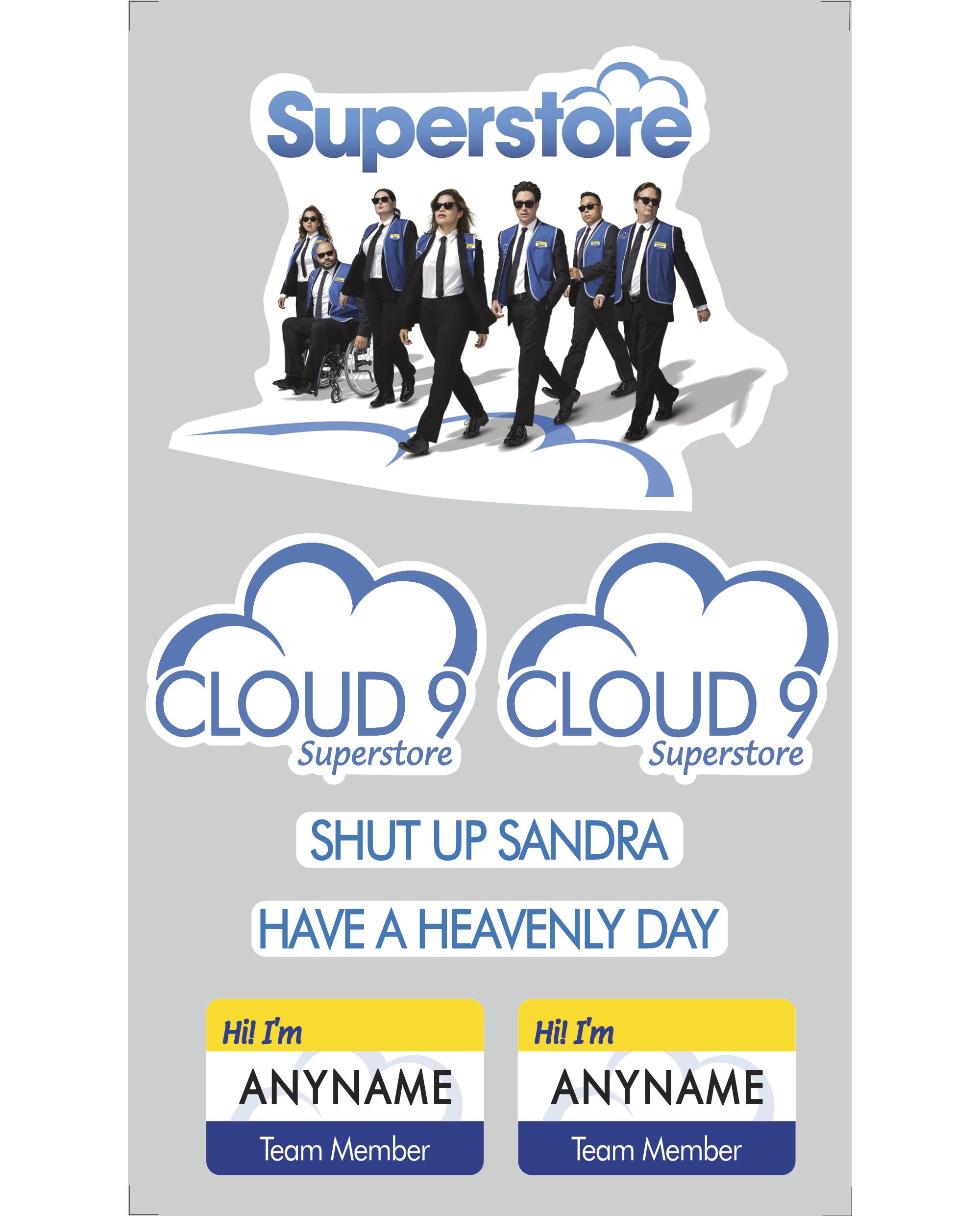 Personalised Superstore Vinyl Sticker Pack, Cloud 9, Jonah, Amy, Glen ...