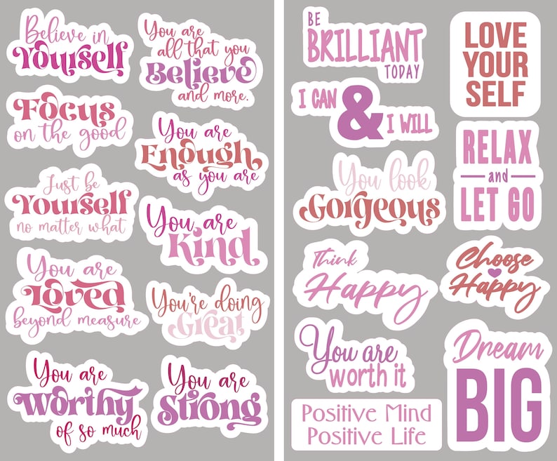 Positive Vibes Vinyl Sticker Pack, Positive Sayings Pack of 20 Stickers ...