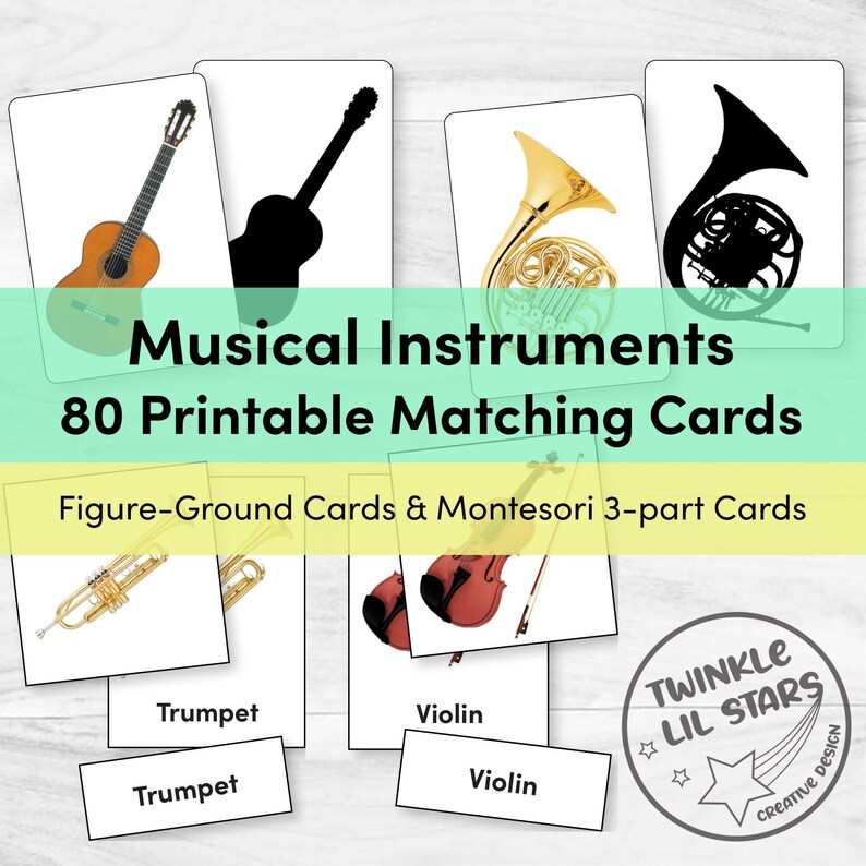 80 Musical Instruments Matching Cards Montessori 3 Part & Figure Ground ...