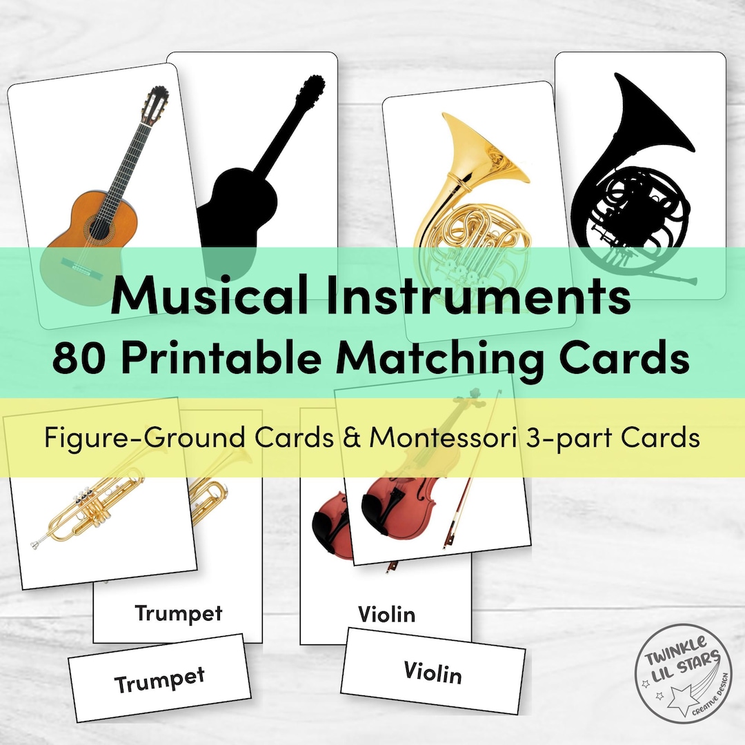 80 Musical Instrument Matching Flash Cards - Montessori 3 Parts Cards ...