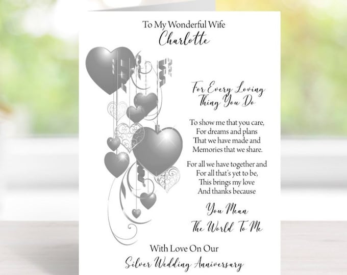 Silver Wedding Card for Wife, Wife Card for Silver Anniversary, 25th ...