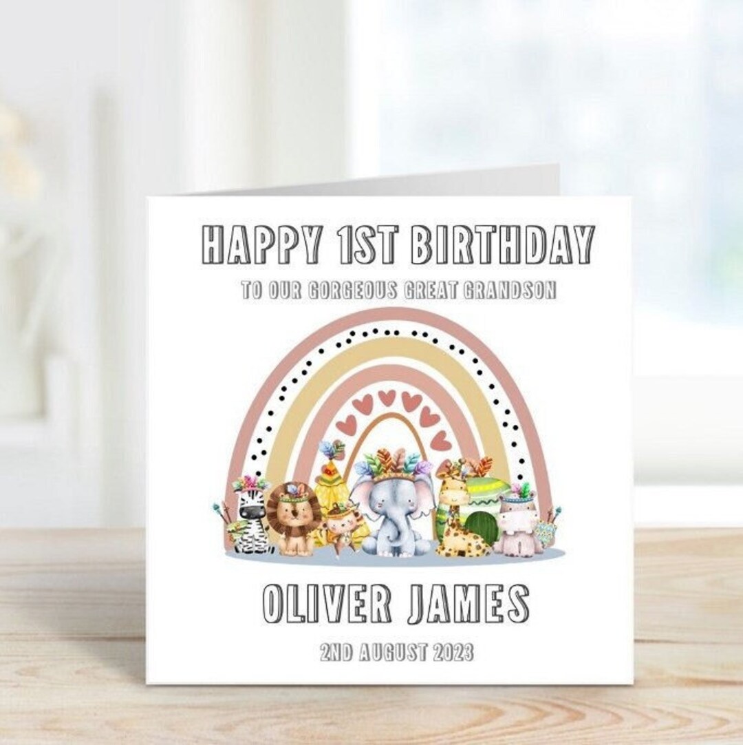 Handmade Personalised Birthday Card JUNGLE ANIMALS Design 6 Square ...