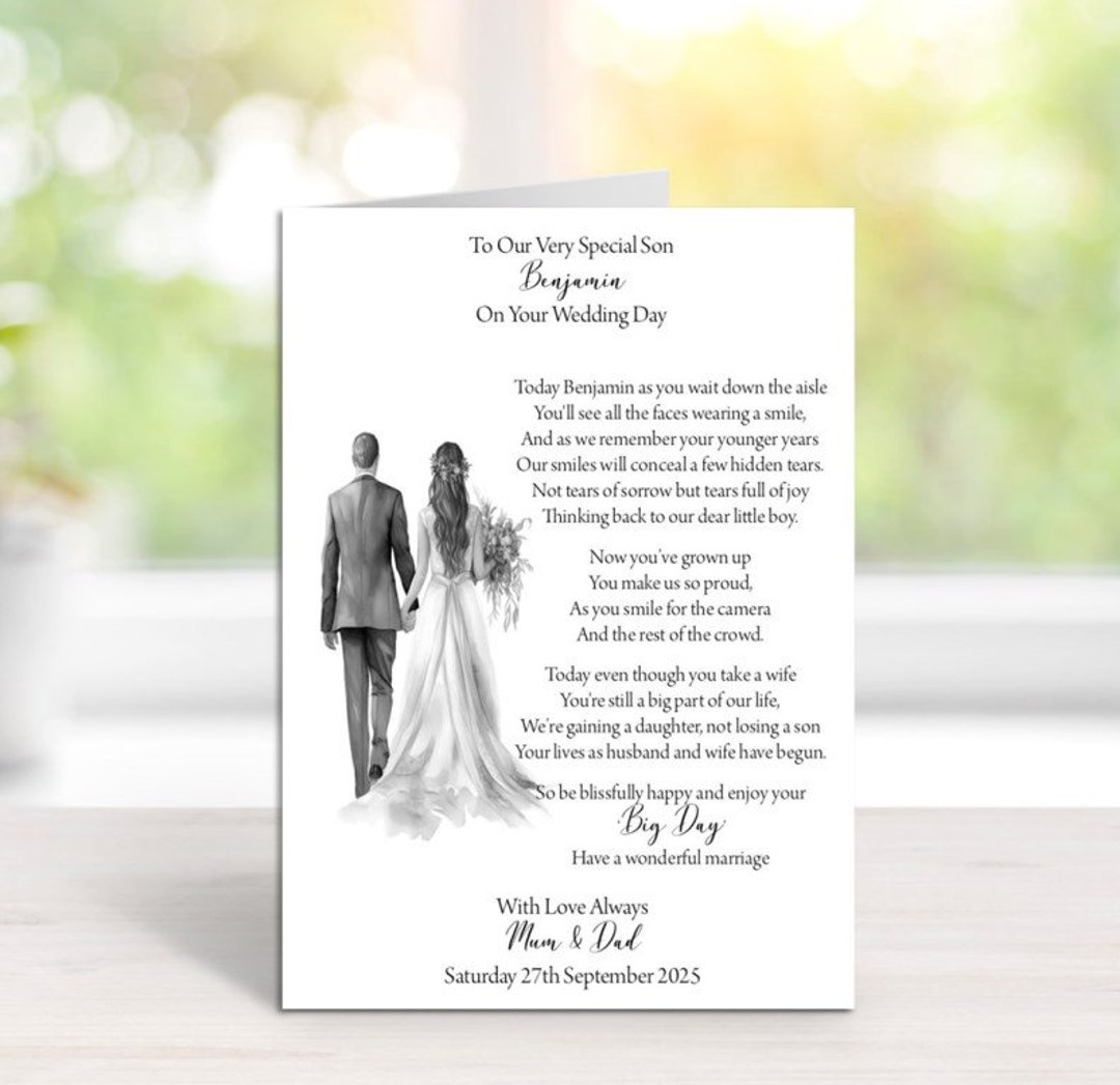 Handmade Personalised A5 Wedding Card to Groom From His Parent/s E724 ...