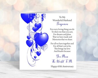 Luxury 45th 65th Sapphire Wedding Anniversary Card Handmade Personalised for Parents ...