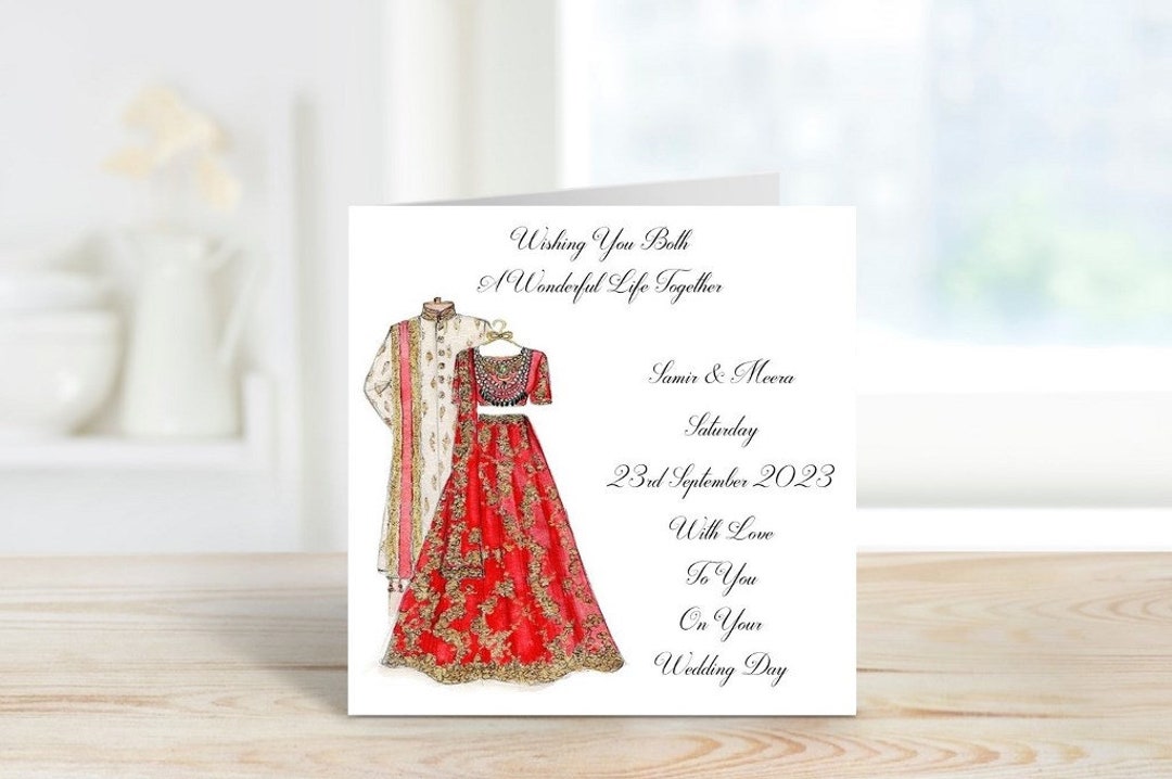 Handmade Personalised 6 Square Indian Wedding Congratulations Card C015 ...