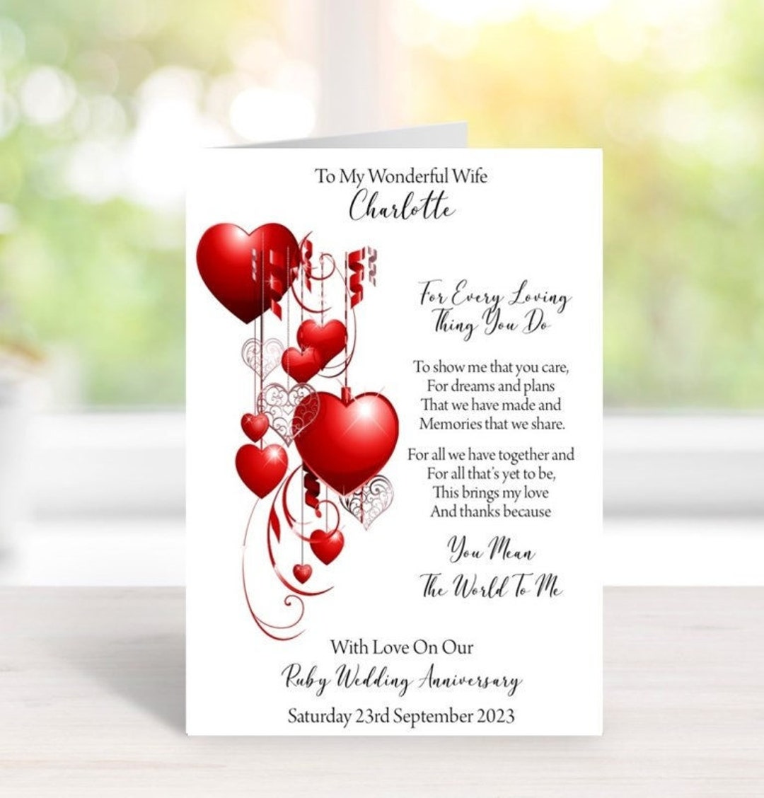 40th (ruby) Anniversary Card - Handmade and Personalised - A5 Size ...