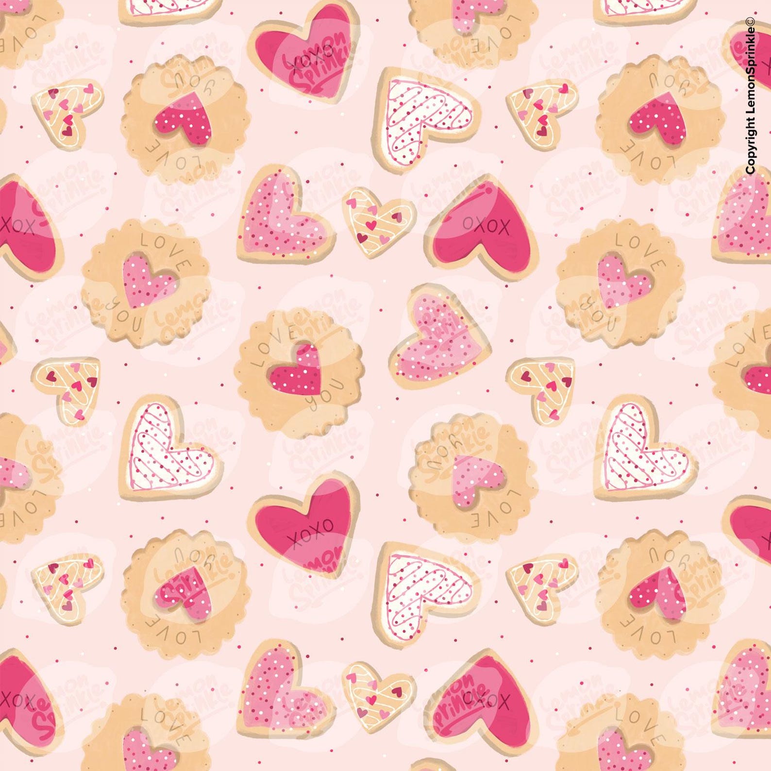 Seamless Digital Pattern File, Valentines, Sweet Biscuit Repeating ...