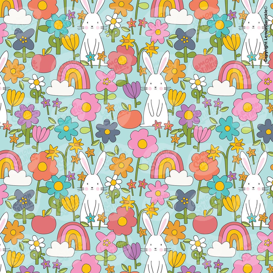 Retro Bright Fun Bunny Rabbit Seamless File, Repeating Pattern, Fabric ...
