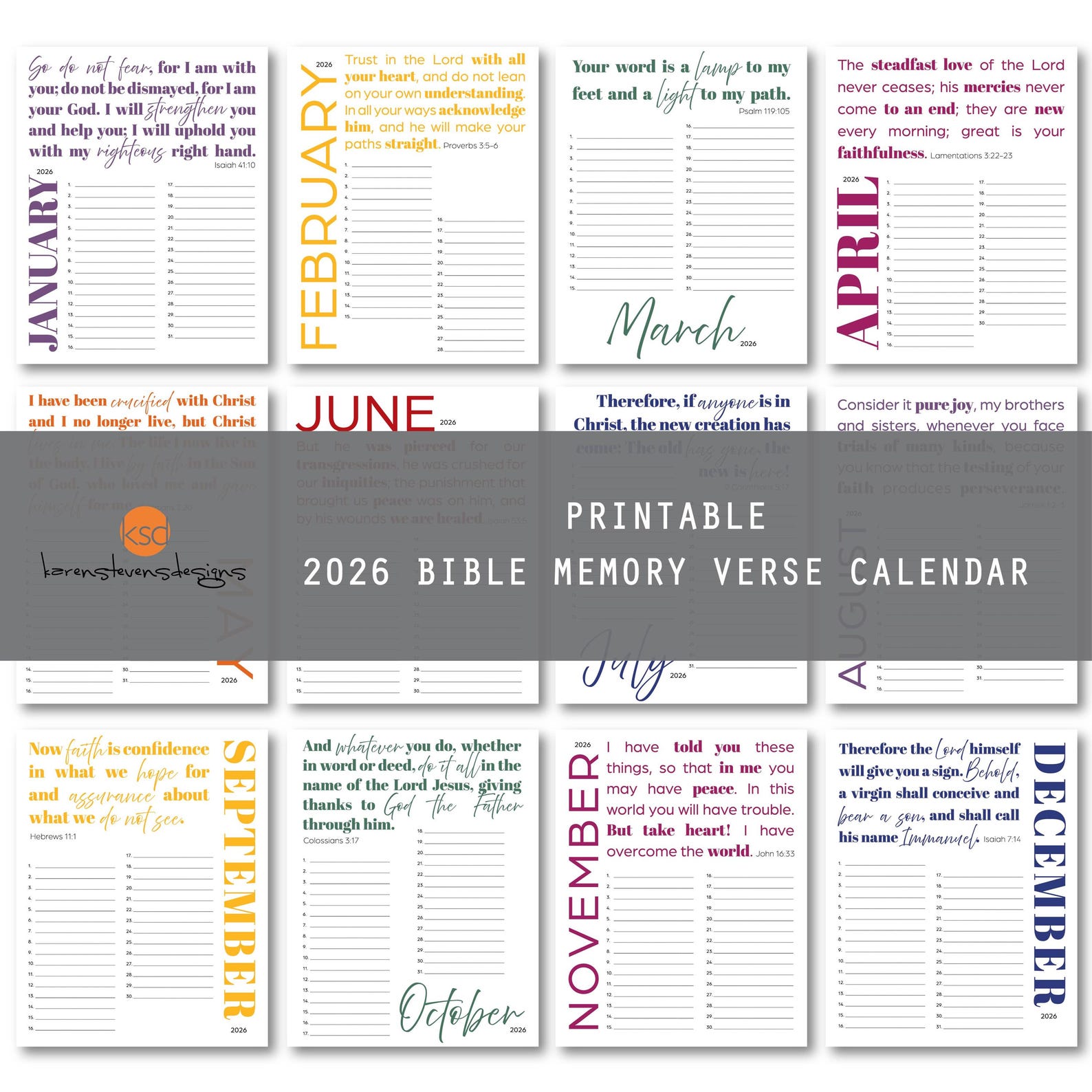 2026 Bible Verse Memory Calendar | 8.5x11 Digital Download | Scripture ...