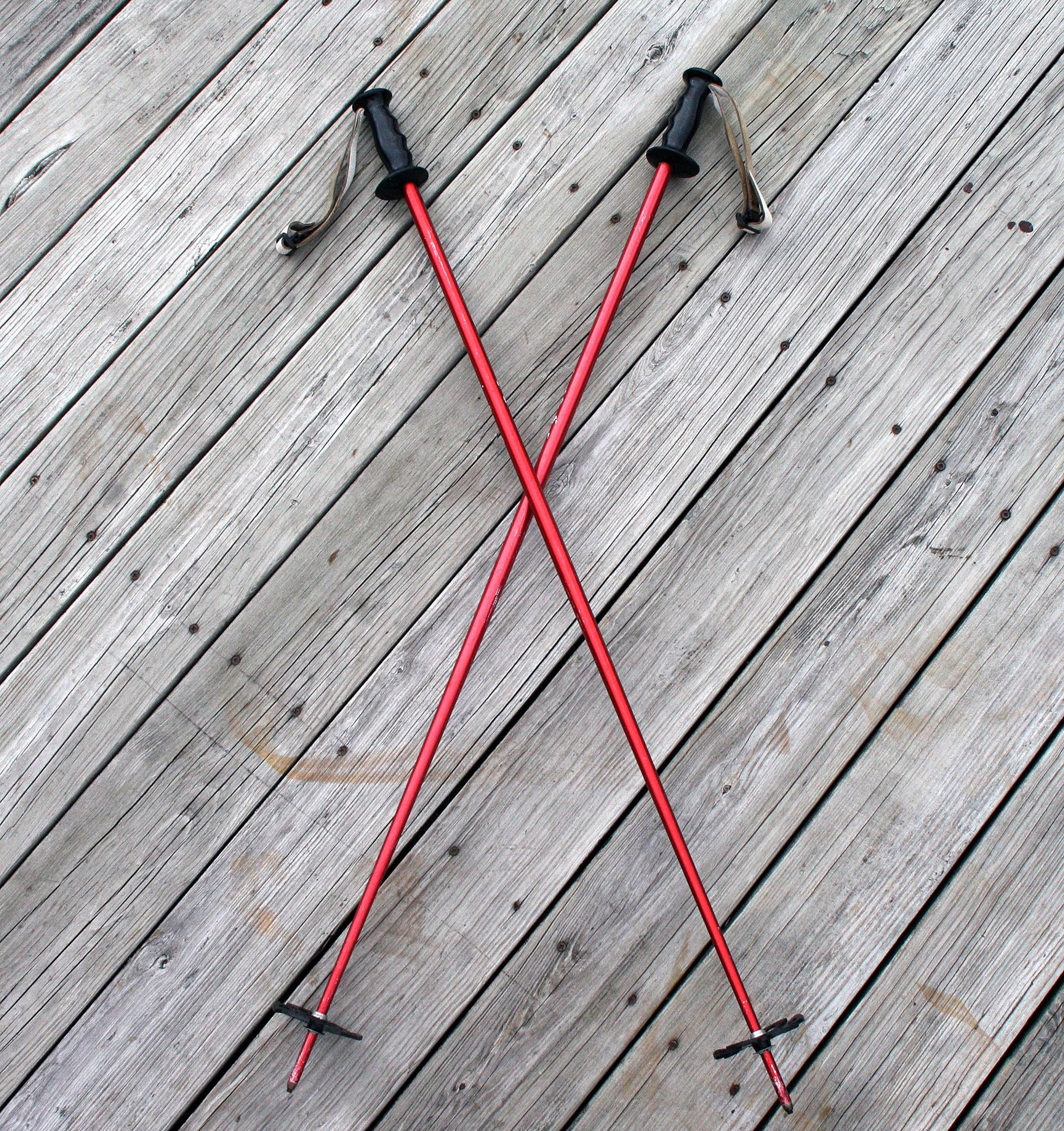 Vintage KERMA SKI POLES 45" Aluminum Shaft Snowflake Baskets Leather ...