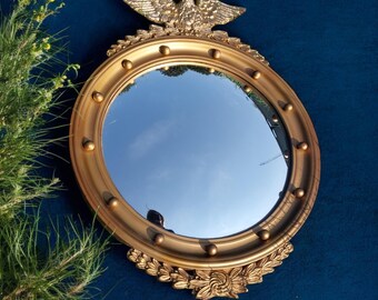 Antique Eagle Convex Mirror Round Porthole Mirror Wood Painted Gold ...