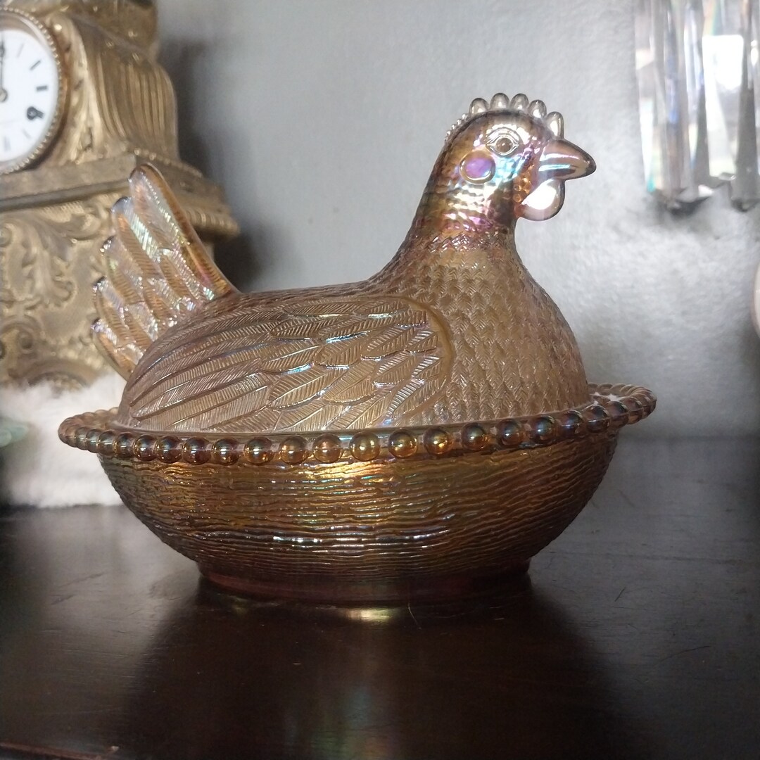 Vintage Rare Iridescent Indiana Glass Hen on Nest - Etsy