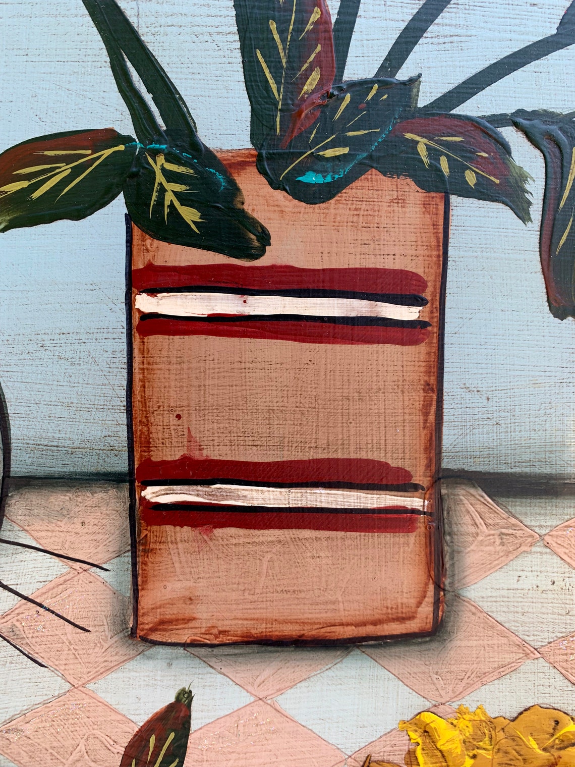 Bonnie Grilli Folk Art Cat & Sunflowers Painting Acrylic on Board ...