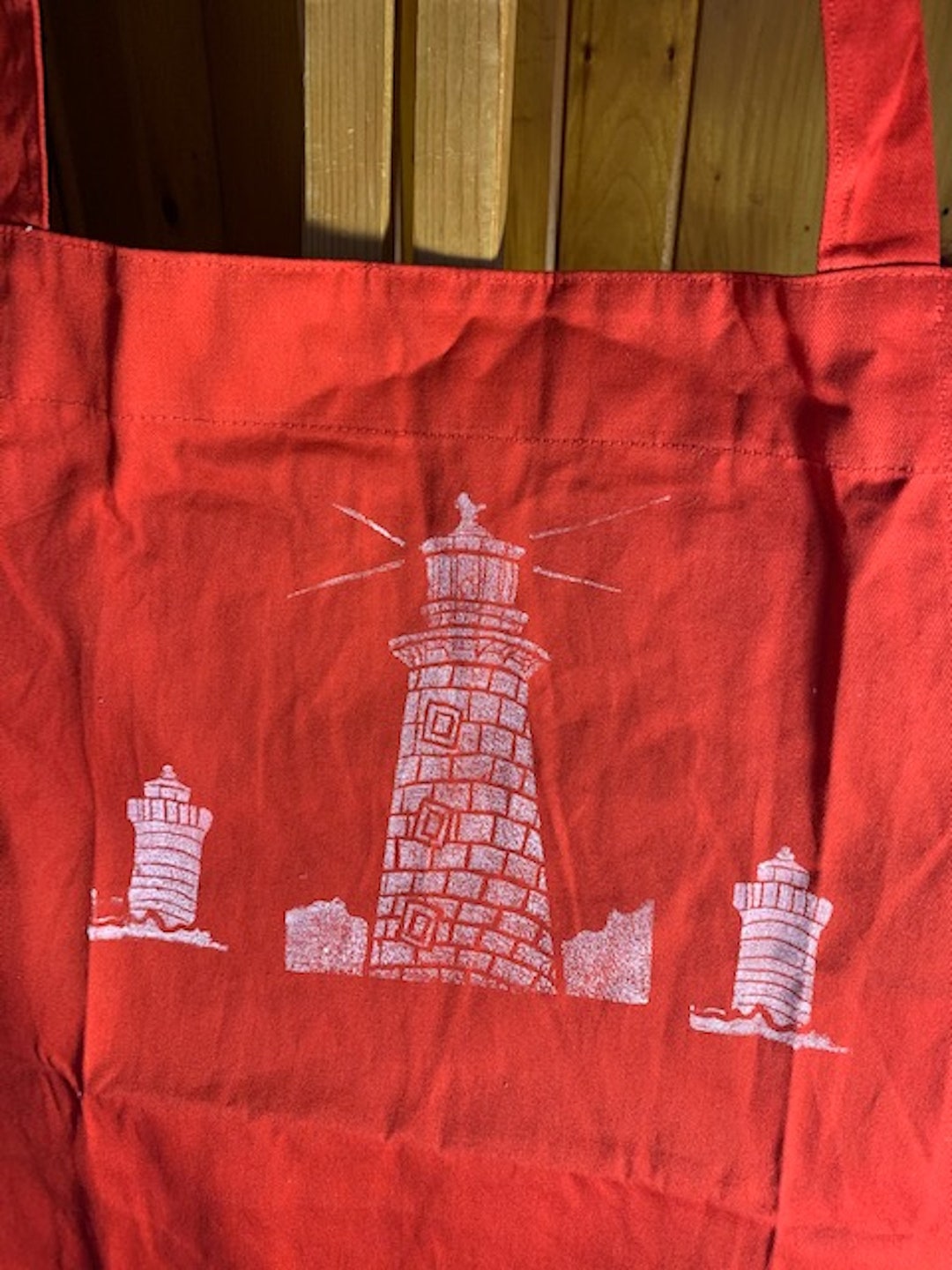 Linocut Lighthouses Print Red Cotton Apron, Kitchen Apron, Bakery Apron ...