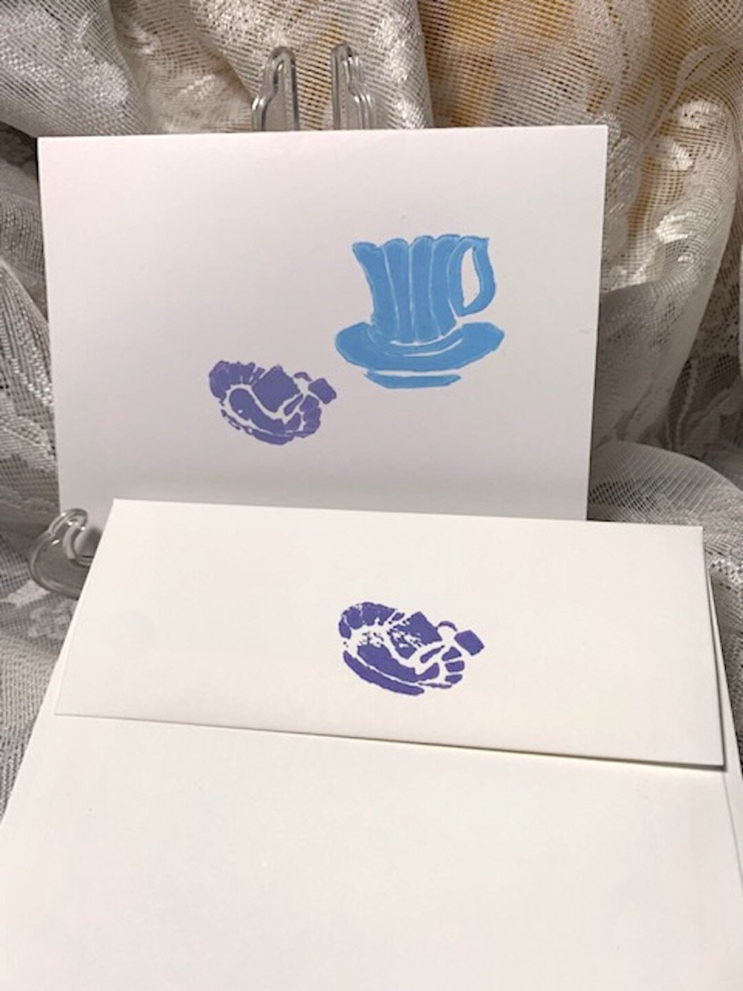 Tea Time Block Print Note Card, Hand Printed Tea Note Card, Handmade ...