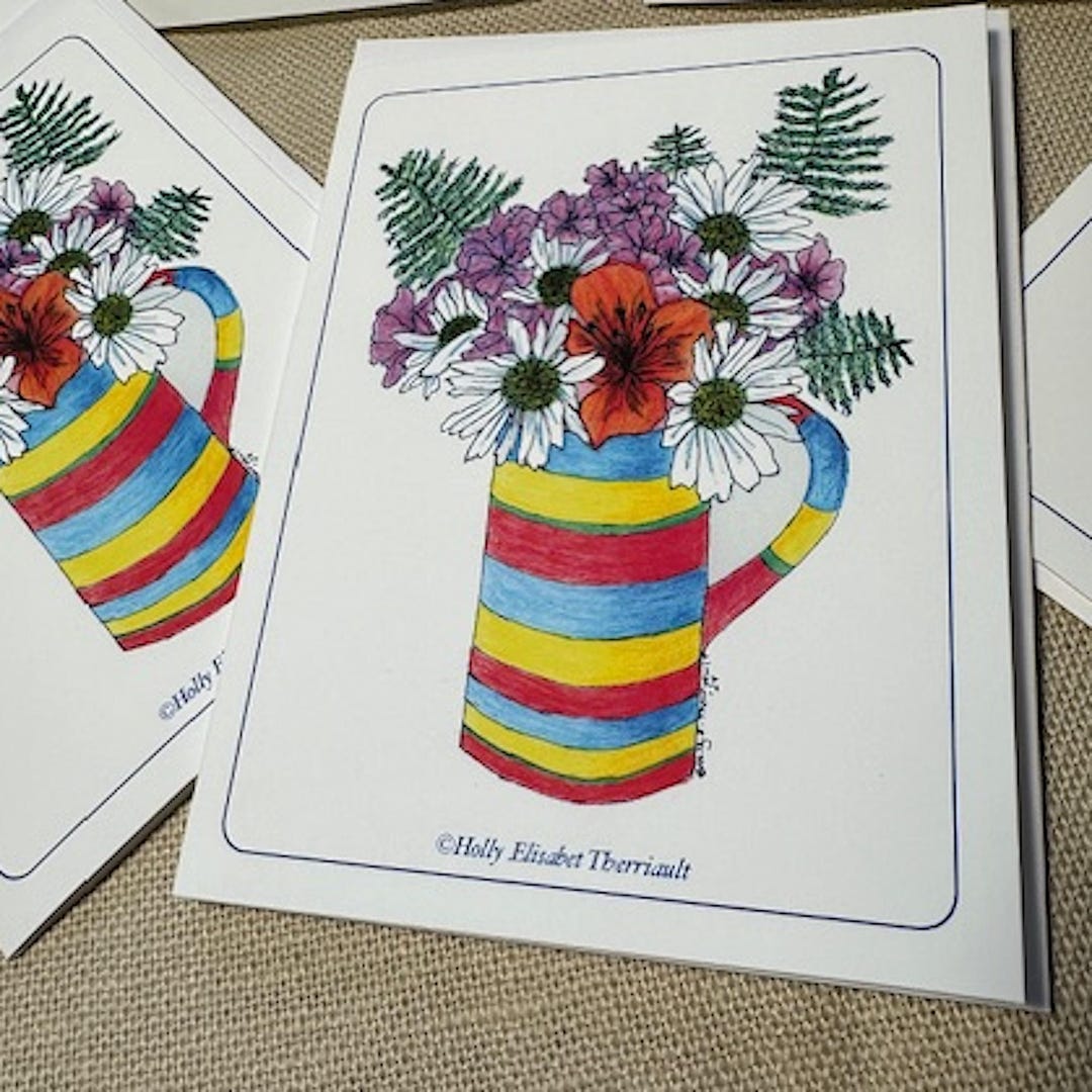 Flower Bouquet Art Note Card: Blank Inside, Archival Print - Etsy