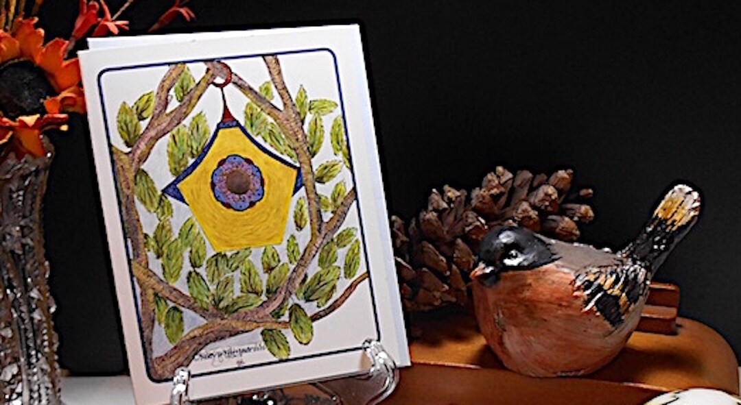 Yellow Bird House Blank Note Card Stationery Blank Note Card - Etsy