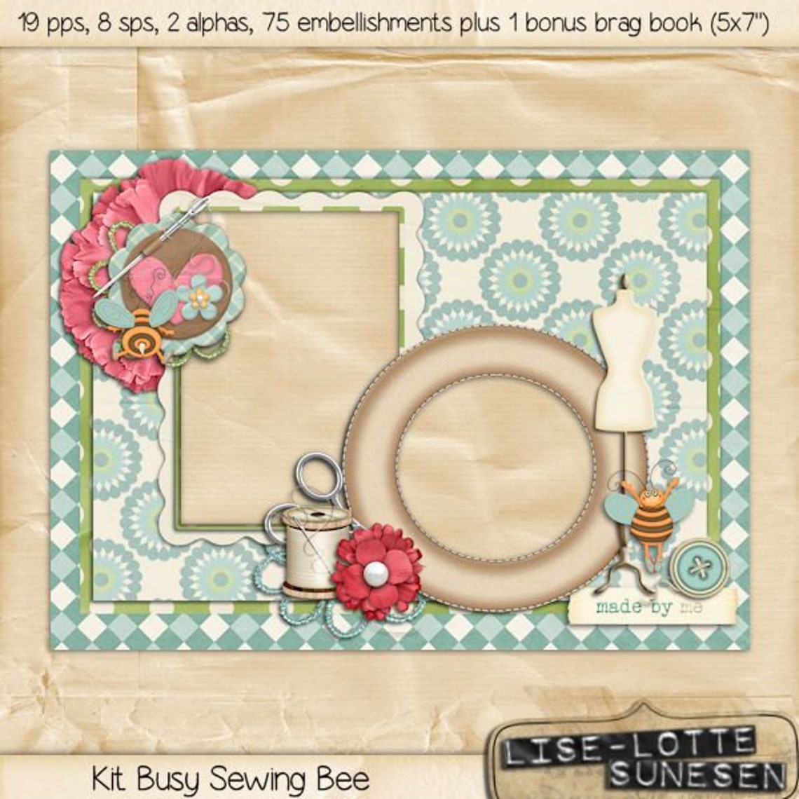 Digital Scrapbook Kit Sewing Pattern Paper Sew Scrapbook | Etsy