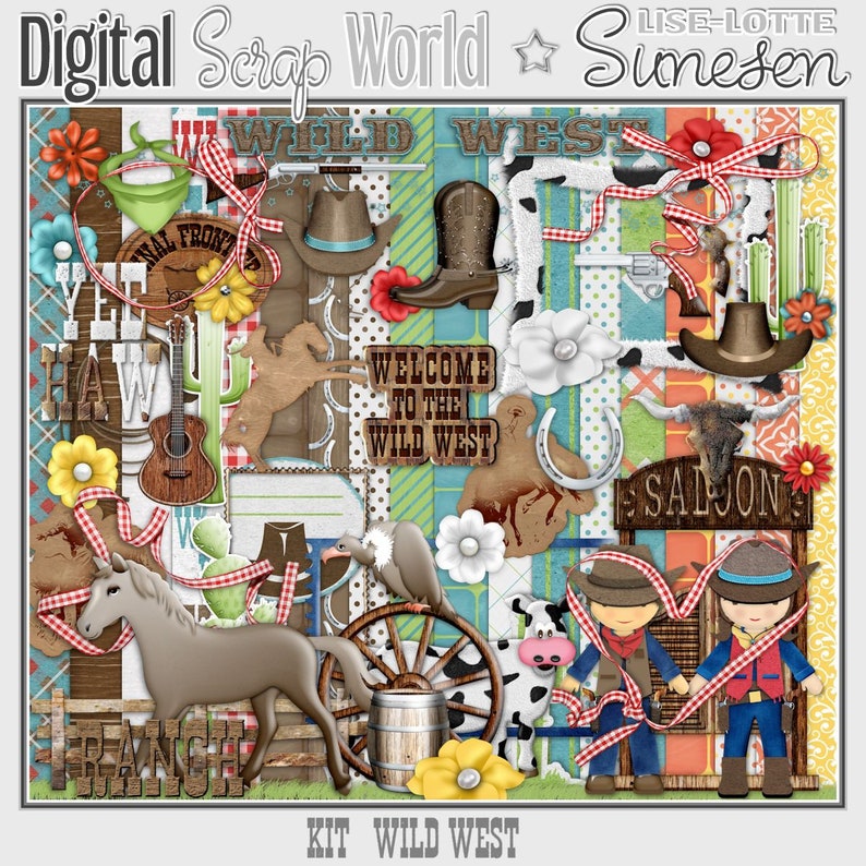 Digital Scrapbook Kit Wild West Pattern Paper Horse | Etsy