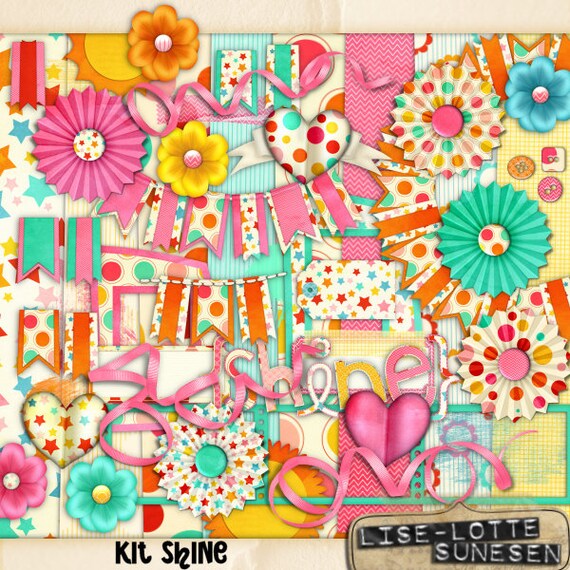 Digital Scrapbook Kit Bright Pattern Paper Flower Scrapbook | Etsy