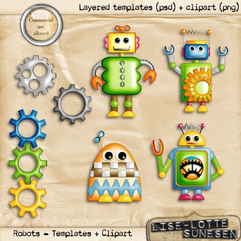 ROBOTS Digital Clip Art Layered Templates CU OK png & | Etsy