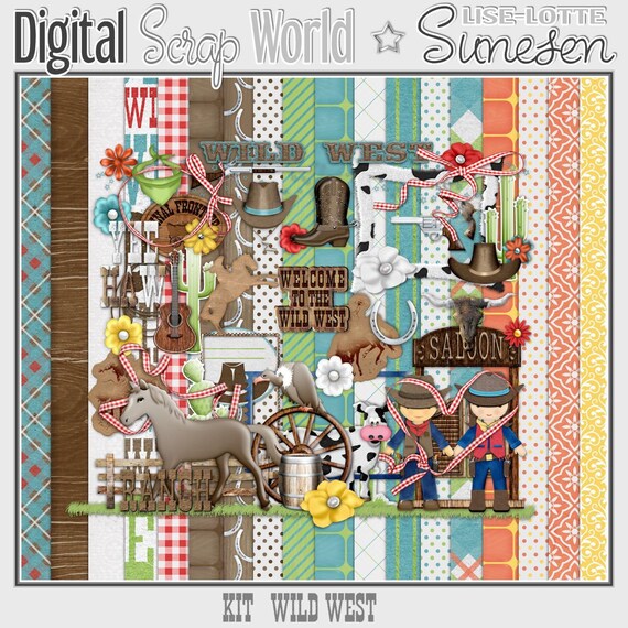 Digital Scrapbook Kit Wild West Pattern Paper Horse | Etsy