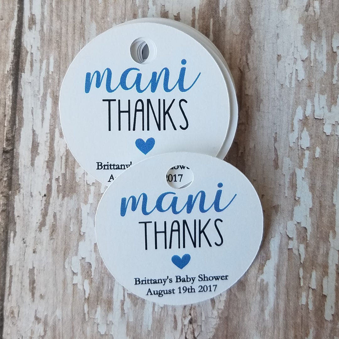Mini Mani Thanks Tags, 1.5" Round Tag, Mani Thanks, Bridal Shower Tag ...