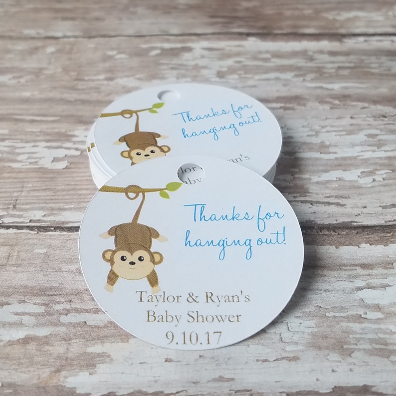 Monkey Baby Shower Tags, Jungle Themed Baby Shower, Hanging Monkey ...