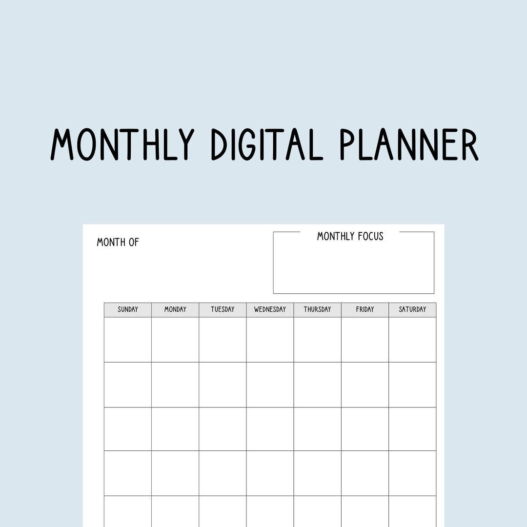 Printable File - Blank Monthly Calendar for Note Taking Apps - Etsy