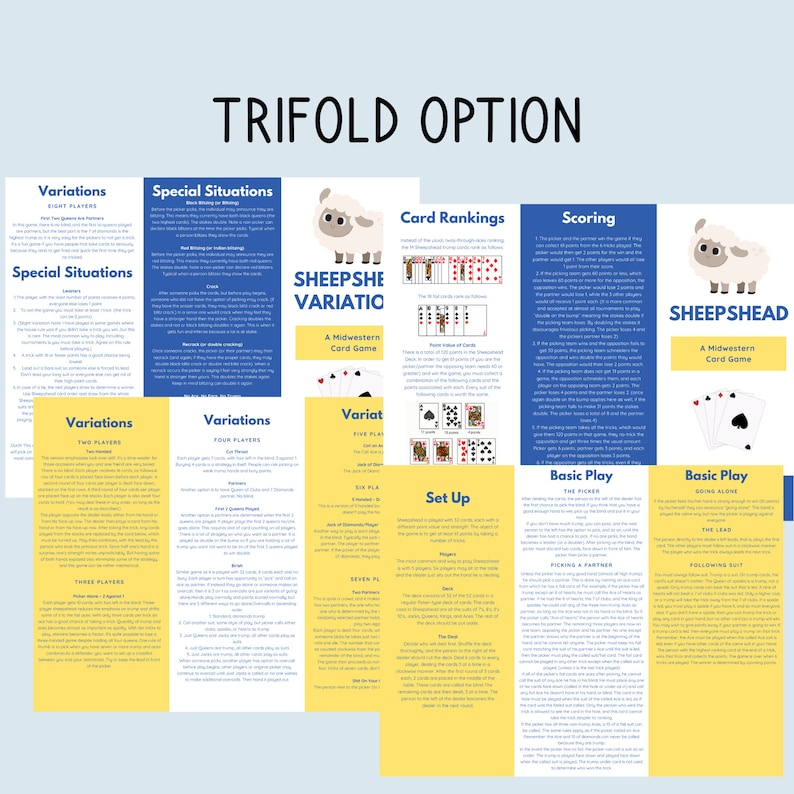 Sheepshead (A Midwestern Card Game) Rules for Play - Booklet & Trifold ...