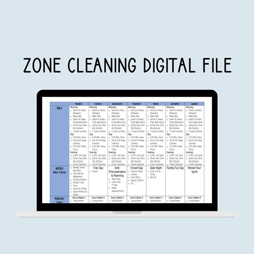 Zone Cleaning Digital File Daily / Weekly / Monthly Color - Etsy