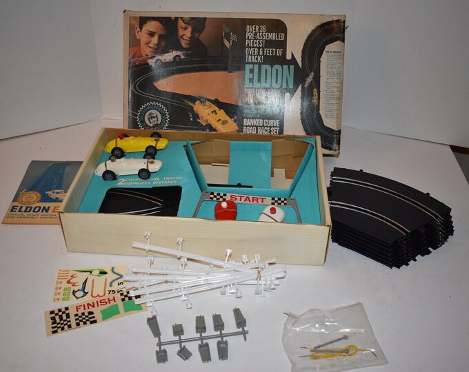 Vtg. 1964 Eldon Change-lane - 1/32 Slot Car Racing Set - W/ 2 Cars ...