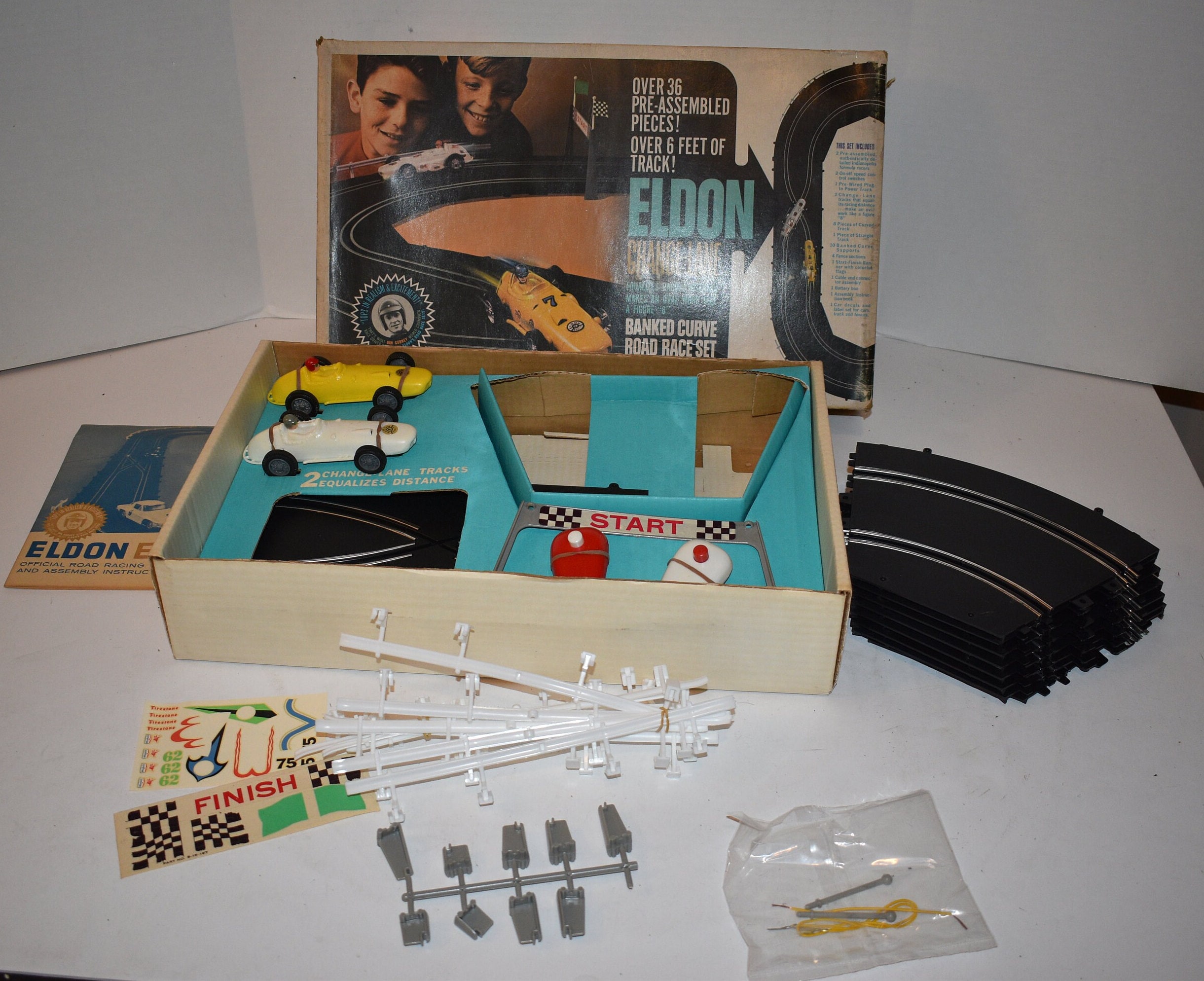 Vtg. 1964 Eldon Change-lane 1/32 Slot Car Racing Set W/ 2 Cars 9516 - Etsy