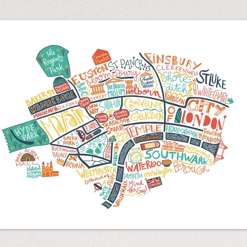 London Map Travel Art UK City Poster London Wall Print UK - Etsy