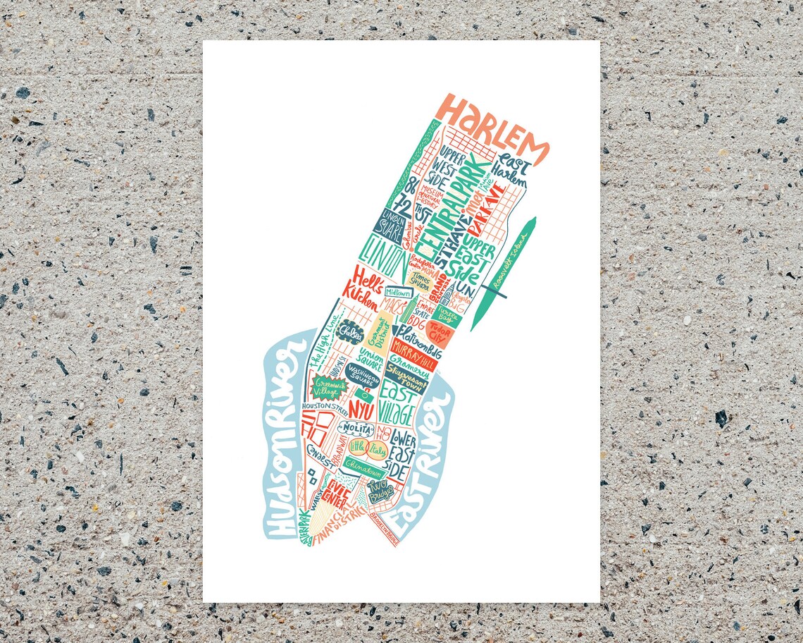 New York City Map Fine Art Print Wall Art Manhattan New York - Etsy