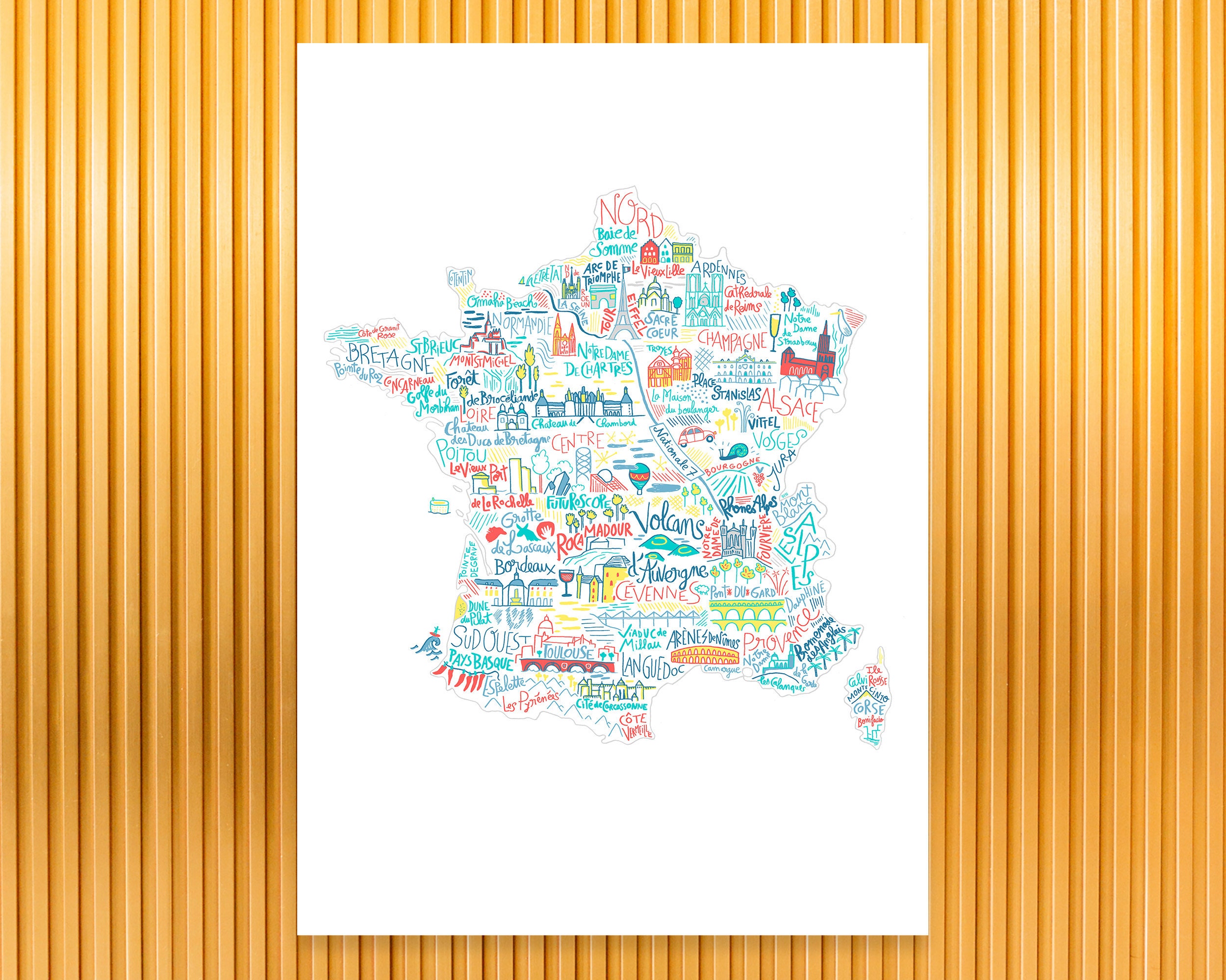 Poster - Map of France of monuments and tourist places sold by ...