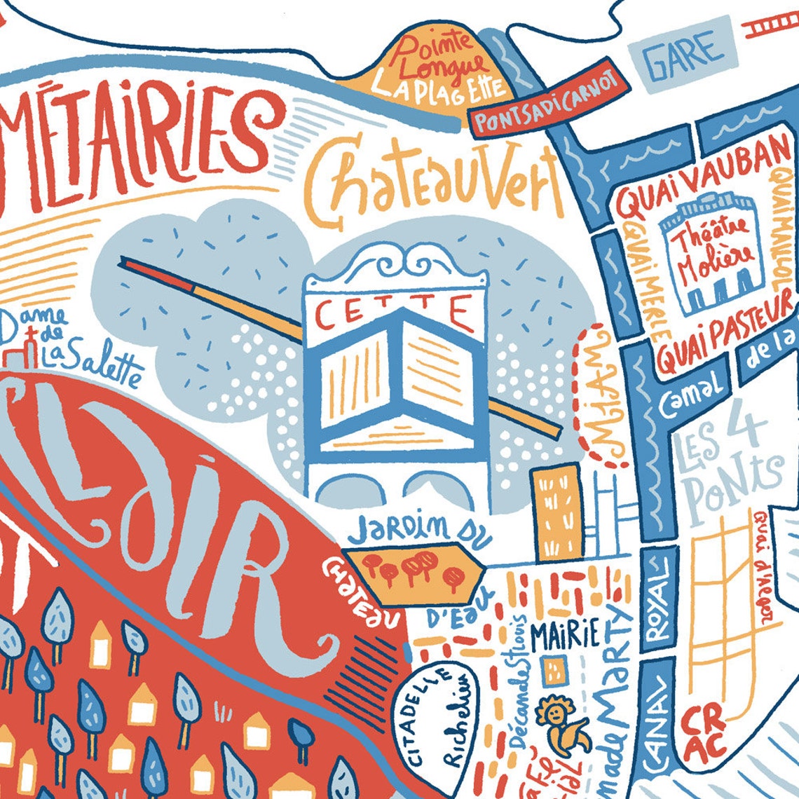 Sète map travel art French city poster Sète wall print France | Etsy