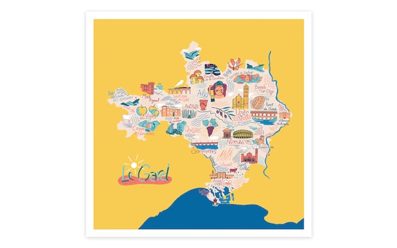 Carte du Gard illustrée - Etsy France