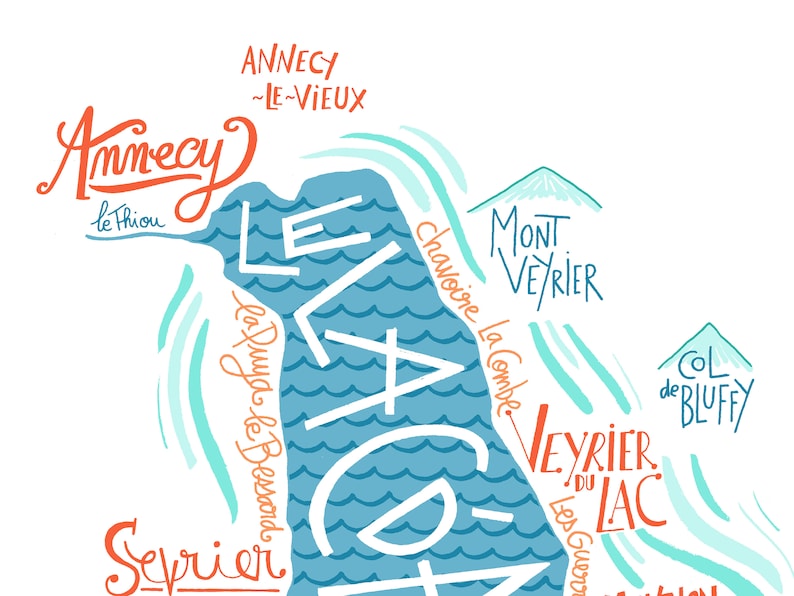 Annecy Lake Map Travel Print Art for Traveler France Map Wall Art ...