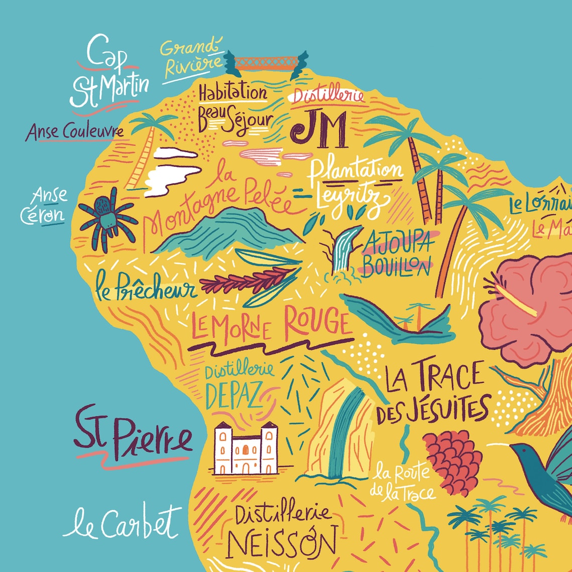 Carte de la Martinique illustrée | Etsy France