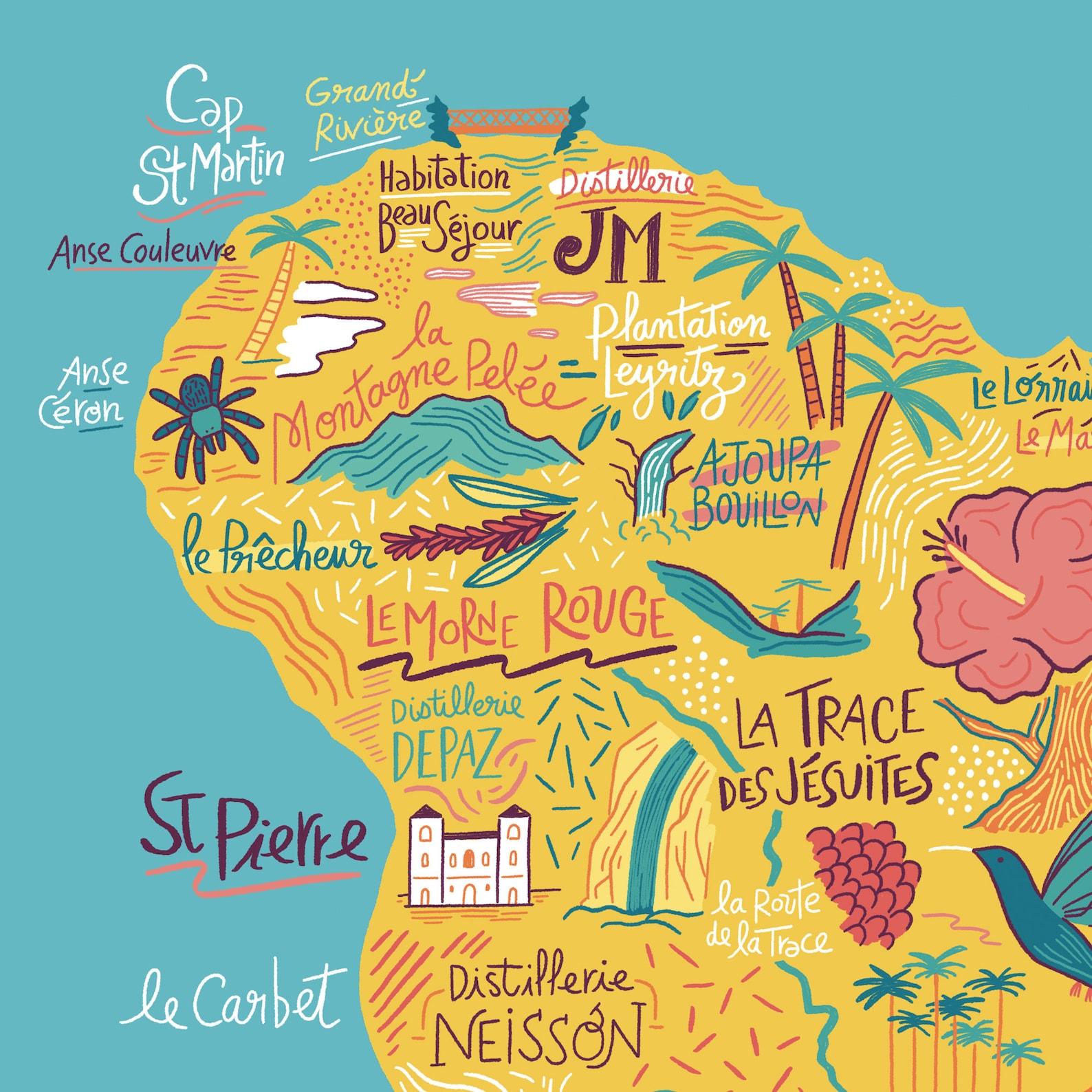Carte de la Martinique illustrée | Etsy France
