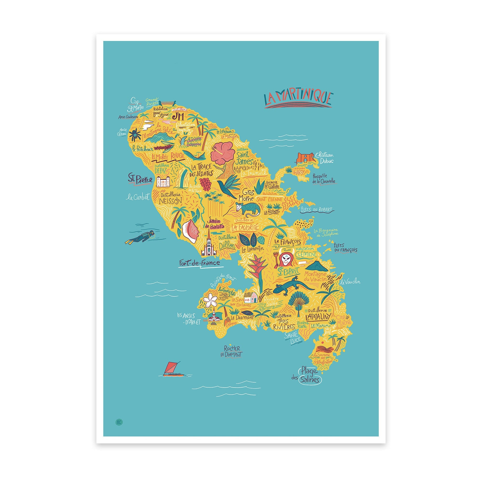 Map of Martinique Illustrated - Etsy UK