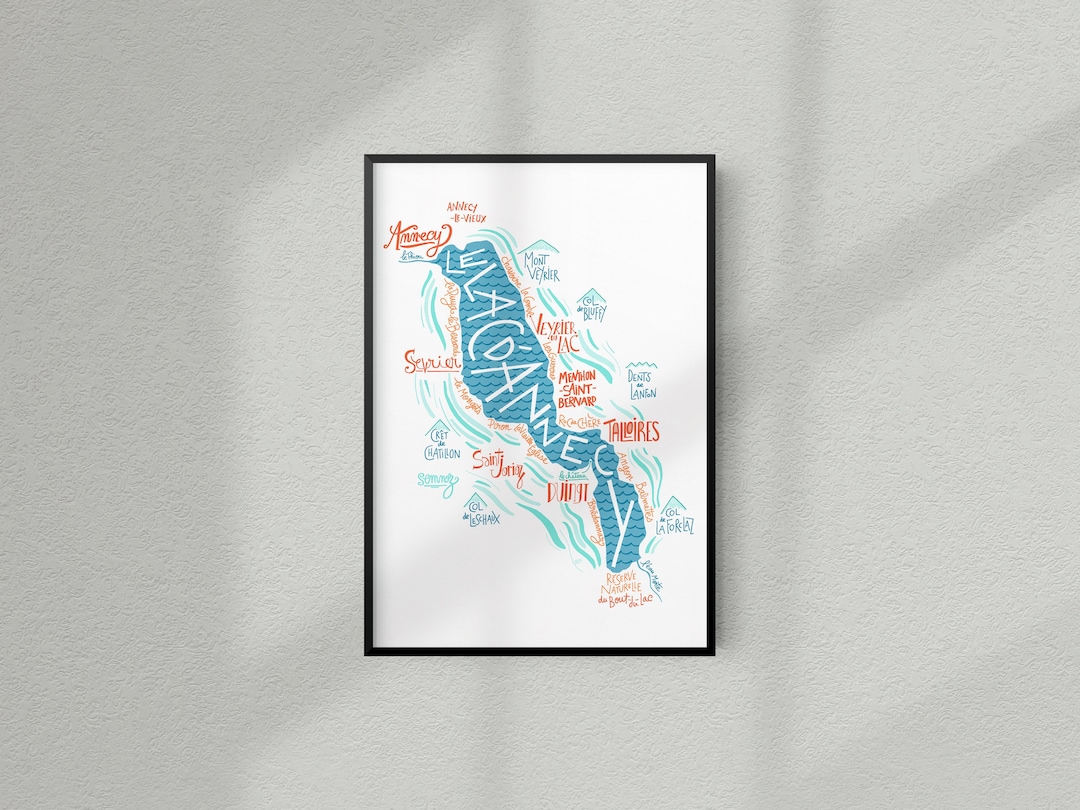 Annecy Lake Map Travel Print Art for Traveler France Map Wall Art ...