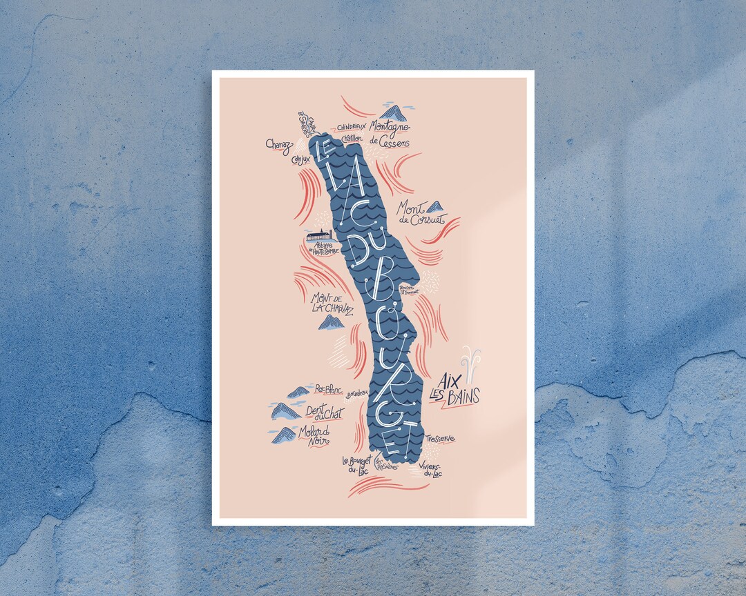 Poster Illustrated Map of Lake Bourget - Etsy