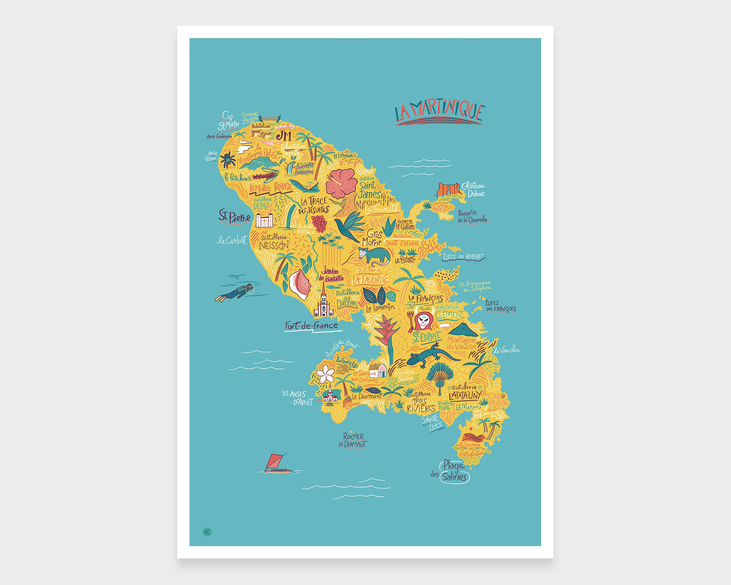 Map of Martinique Illustrated - Etsy UK