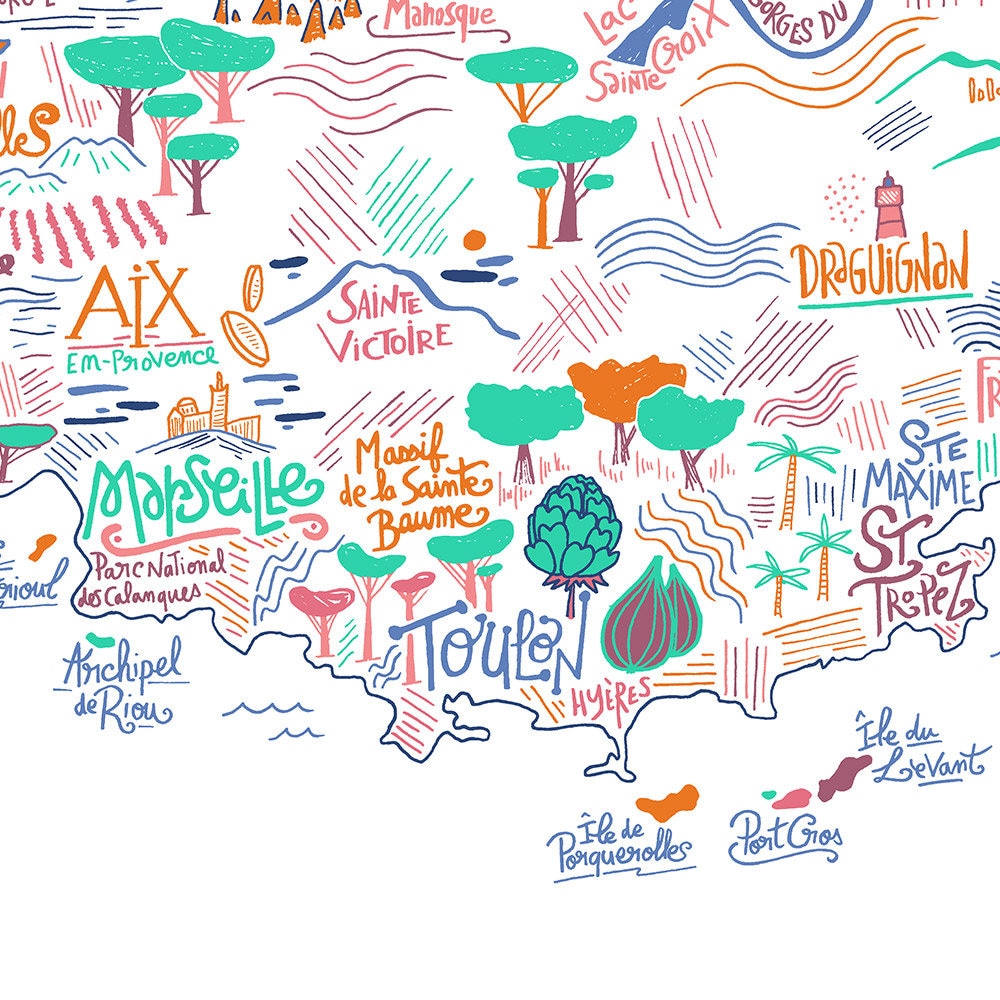 French PACA country provence map travel print art for traveler | Etsy