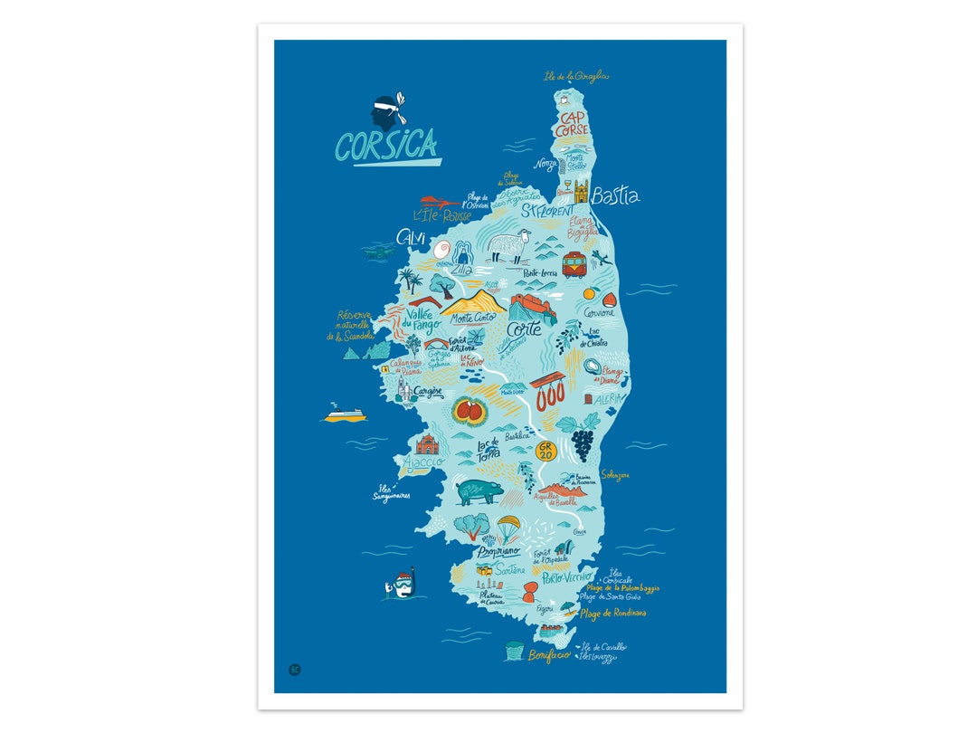 Mapa ilustrado de Córcega - Etsy México