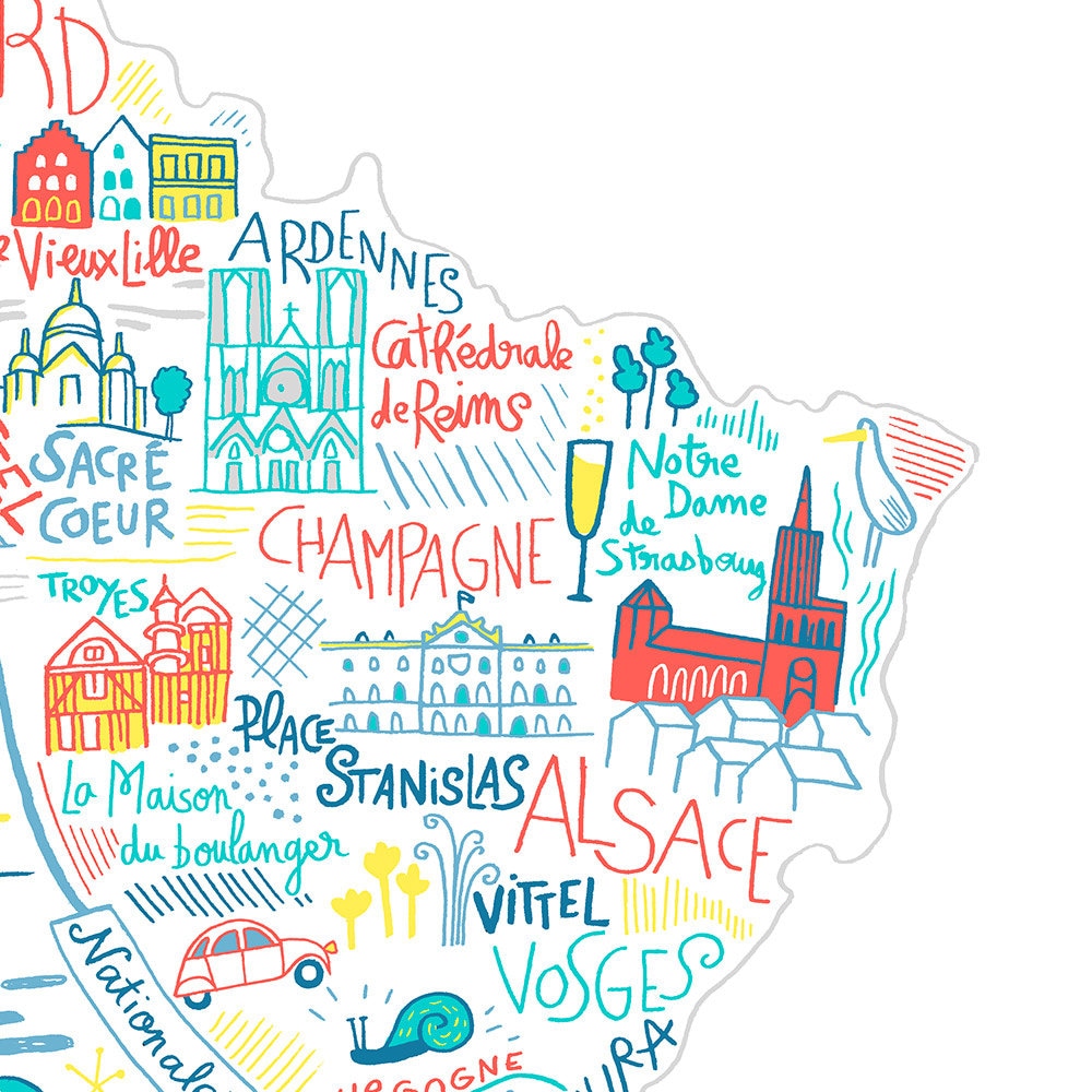 Poster - Map of France of monuments and tourist places sold by ...