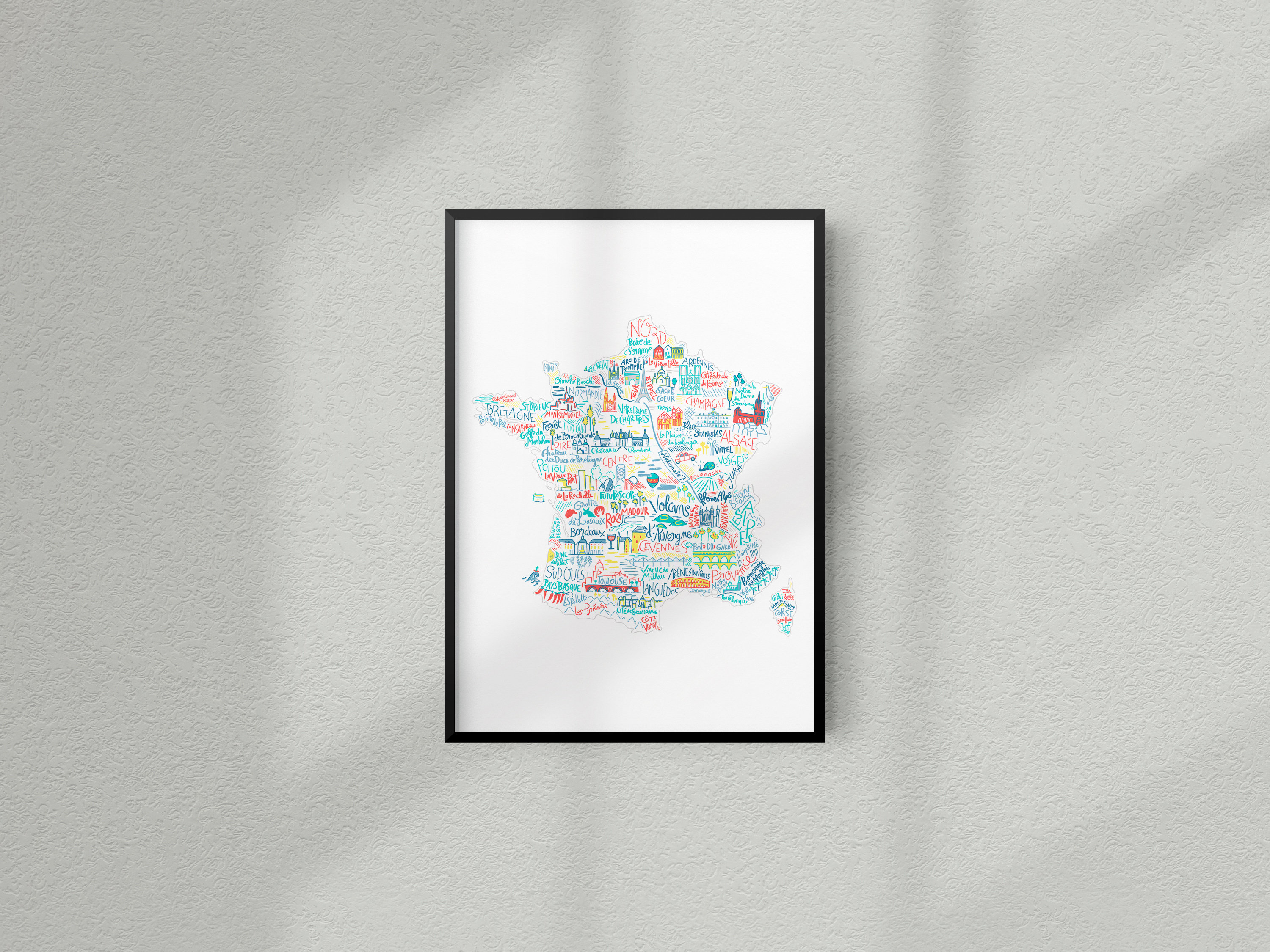 Poster - Map of France of monuments and tourist places sold by ...